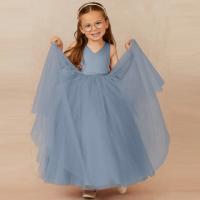 China New Design Blue Tulle Flower Girl Dress Children's Dresses Gown V-neck Customized Sleeveless for sale