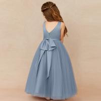 China New Design Blue Tulle Flower Girl Dress Children's Dresses Gown V-neck Customized Sleeveless for sale
