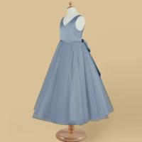 China New Design Blue Tulle Flower Girl Dress Children's Dresses Gown V-neck Customized Sleeveless for sale
