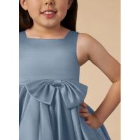 China Wholesale Girl Kids Dress Blue Satin OEM ODM Baby Flower Girl Dresses Clothing Custom-made Size Knee-length Ruffles Ball for sale
