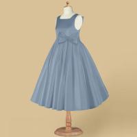 China Wholesale Girl Kids Dress Blue Satin OEM ODM Baby Flower Girl Dresses Clothing Custom-made Size Knee-length Ruffles Ball for sale