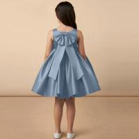 China Wholesale Girl Kids Dress Blue Satin OEM ODM Baby Flower Girl Dresses Clothing Custom-made Size Knee-length Ruffles Ball for sale