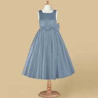 China Wholesale Girl Kids Dress Blue Satin OEM ODM Baby Flower Girl Dresses Clothing Custom-made Size Knee-length Ruffles Ball for sale