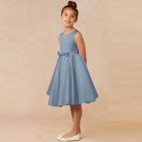 China Lovely Girl Kids Dress Blue Satin OEM ODM Baby Flower Girl Dresses Sleeveless Round Neckline Knee-length Ruffles Ball Go for sale