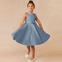 China Lovely Girl Kids Dress Blue Satin OEM ODM Baby Flower Girl Dresses Sleeveless Round Neckline Knee-length Ruffles Ball Go for sale