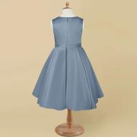 China Lovely Girl Kids Dress Blue Satin OEM ODM Baby Flower Girl Dresses Sleeveless Round Neckline Knee-length Ruffles Ball Go for sale