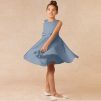 China Lovely Girl Kids Dress Blue Satin OEM ODM Baby Flower Girl Dresses Sleeveless Round Neckline Knee-length Ruffles Ball Go for sale