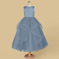 China Beautiful Girl Kids Dress Blue Tulle OEM ODM Baby Flower Girl Dresses Sleeveless Round Neckline Ruffles Ball Gown Wholes for sale