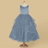 China Beautiful Girl Kids Dress Blue Tulle OEM ODM Baby Flower Girl Dresses Sleeveless Round Neckline Ruffles Ball Gown Wholes for sale