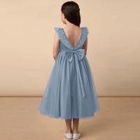 China Popular Girl Kids Dress Blue Tulle OEM ODM Baby Flower Girl Dresses Sleeveless Round Neckline Ruffles Ball Gown Retailer for sale