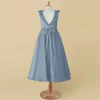 China Popular Girl Kids Dress Blue Tulle OEM ODM Baby Flower Girl Dresses Sleeveless Round Neckline Ruffles Ball Gown Retailer for sale