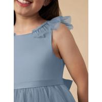 China Popular Girl Kids Dress Blue Tulle OEM ODM Baby Flower Girl Dresses Sleeveless Round Neckline Ruffles Ball Gown Retailer for sale