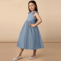 China Popular Girl Kids Dress Blue Tulle OEM ODM Baby Flower Girl Dresses Sleeveless Round Neckline Ruffles Ball Gown Retailer for sale