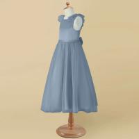 China Popular Girl Kids Dress Blue Tulle OEM ODM Baby Flower Girl Dresses Sleeveless Round Neckline Ruffles Ball Gown Retailer for sale