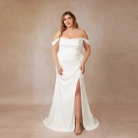 China Beautiful Plus Size Off-the-shoulder Keyhole White Chiffon Sweep Train Mermaid Ruffles Square Neckline Front Split Slit for sale