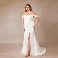 China Beautiful Plus Size Off-the-shoulder Keyhole White Chiffon Sweep Train Mermaid Ruffles Square Neckline Front Split Slit for sale