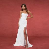 China Beautiful Plus Size Off-the-shoulder Keyhole White Chiffon Sweep Train Mermaid Ruffles Square Neckline Front Split Slit for sale