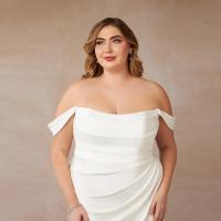 China Beautiful Plus Size Off-the-shoulder Keyhole White Chiffon Sweep Train Mermaid Ruffles Square Neckline Front Split Slit for sale