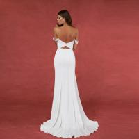 China Beautiful Plus Size Off-the-shoulder Keyhole White Chiffon Sweep Train Mermaid Ruffles Square Neckline Front Split Slit for sale