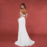 China Beautiful Plus Size Off-the-shoulder Keyhole White Chiffon Sweep Train Mermaid Ruffles Square Neckline Front Split Slit for sale