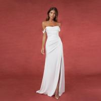 China Beautiful Plus Size Off-the-shoulder Keyhole White Chiffon Sweep Train Mermaid Ruffles Square Neckline Front Split Slit for sale