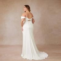 China Beautiful Plus Size Off-the-shoulder Keyhole White Chiffon Sweep Train Mermaid Ruffles Square Neckline Front Split Slit for sale