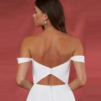 China Beautiful Plus Size Off-the-shoulder Keyhole White Chiffon Sweep Train Mermaid Ruffles Square Neckline Front Split Slit for sale