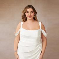 China Beautiful Plus Size Off-the-shoulder Keyhole White Chiffon Sweep Train Mermaid Ruffles Square Neckline Front Split Slit for sale