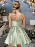 China Satin Spaghetti Strap A-line Backless Short Graduation Dress Sage Green for sale