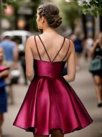China Satin Spaghetti Strap A-line Backless Short Graduation Dress Burgundy for sale