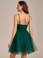 China Sexy Spaghetti Strap A-line Short Mini Dark Green Tulle Cocktail Dress for sale