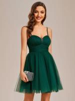 China Sexy Spaghetti Strap A-line Short Mini Dark Green Tulle Cocktail Dress for sale