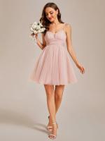 China Unique Spaghetti Strap A-line Short Mini Pink Chiffon Graduation Dress for sale