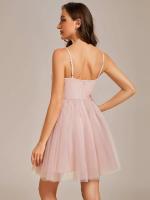 China Unique Spaghetti Strap A-line Short Mini Pink Chiffon Graduation Dress for sale