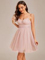 China Unique Spaghetti Strap A-line Short Mini Pink Chiffon Graduation Dress for sale