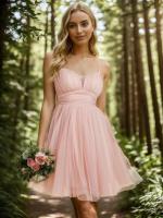 China Unique Spaghetti Strap A-line Short Mini Pink Chiffon Graduation Dress for sale