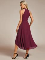 China A Line Sleeveless Halter Neck Wedding Guest Dress Burgundy Chiffon Cocktail Dresses for sale