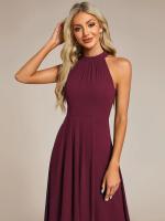 China A Line Sleeveless Halter Neck Wedding Guest Dress Burgundy Chiffon Cocktail Dresses for sale