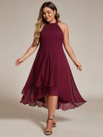 China A Line Sleeveless Halter Neck Wedding Guest Dress Burgundy Chiffon Cocktail Dresses for sale