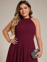 China A Line Sleeveless Halter Neck Wedding Guest Dress Burgundy Chiffon Cocktail Dresses for sale