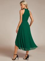 China Sexy A-line Sleeveless Halter Neck Wedding Guest Dress Dark Green Chiffon Graduation Dresses for sale