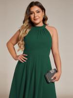 China Sexy A-line Sleeveless Halter Neck Wedding Guest Dress Dark Green Chiffon Graduation Dresses for sale