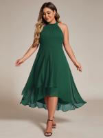 China Sexy A-line Sleeveless Halter Neck Wedding Guest Dress Dark Green Chiffon Graduation Dresses for sale
