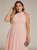 China Tea-length A-line Sleeveless Halter Neck Wedding Guest Dress Pink Chiffon Cocktail Dresses for sale
