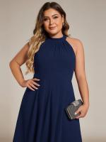 China Popular A-line Sleeveless Halter Neck Wedding Guest Dress Navy Blue Chiffon Cocktail Dresses for sale