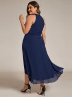 China Popular A-line Sleeveless Halter Neck Wedding Guest Dress Navy Blue Chiffon Cocktail Dresses for sale