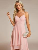 China Elegant V-neck Spaghetti Strap High-low Chiffon Wedding Guest Dress Pink Cocktail Dresses for sale