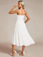 China Plus Size Elegant V-neck Spaghetti Strap High-low Chiffon Wedding Guest Dress White Graduation Dresses for sale