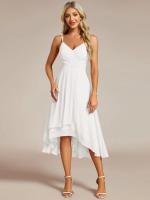 China Plus Size Elegant V-neck Spaghetti Strap High-low Chiffon Wedding Guest Dress White Graduation Dresses for sale