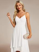 China Plus Size Elegant V-neck Spaghetti Strap High-low Chiffon Wedding Guest Dress White Graduation Dresses for sale